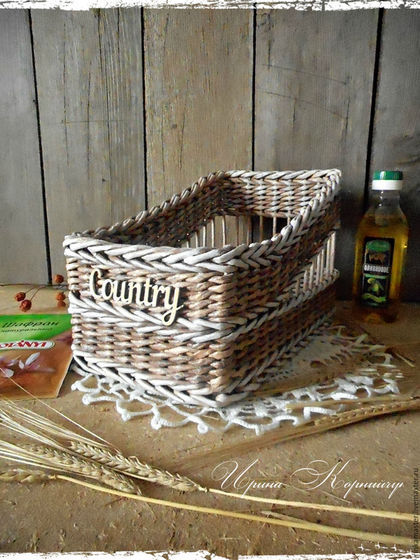 Плетение из бумажной лозы. Декупаж.: Плетеный короб для специй `Country ...