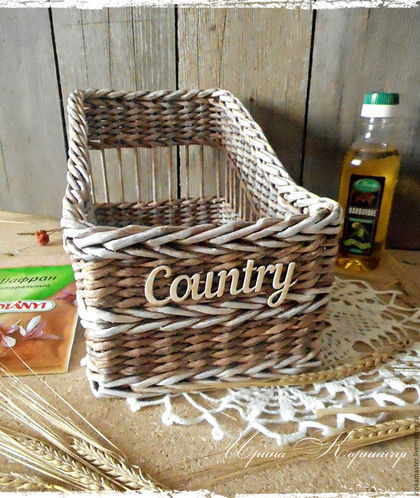 Плетение из бумажной лозы. Декупаж.: Плетеный короб для специй `Country ...