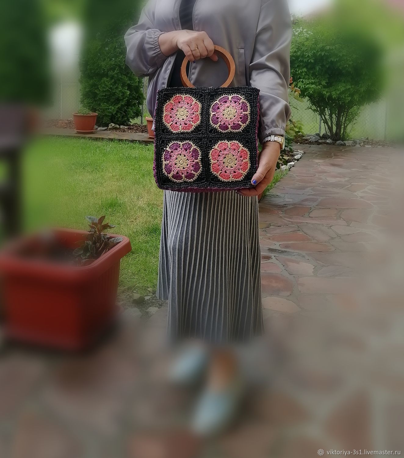 Сумка женская из рафии, "Бабушкин квадрат" в интернет-магазине Ярмарка ...