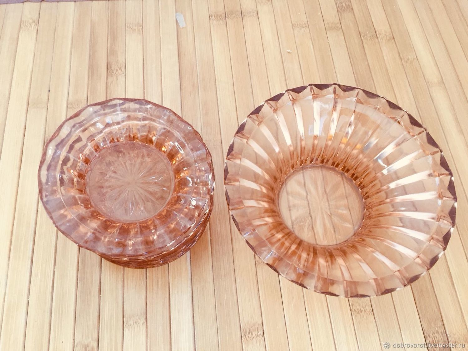 Винтаж: Карамельное стекло. Вазочка/конфетница и 6 розеток. СССР в ...