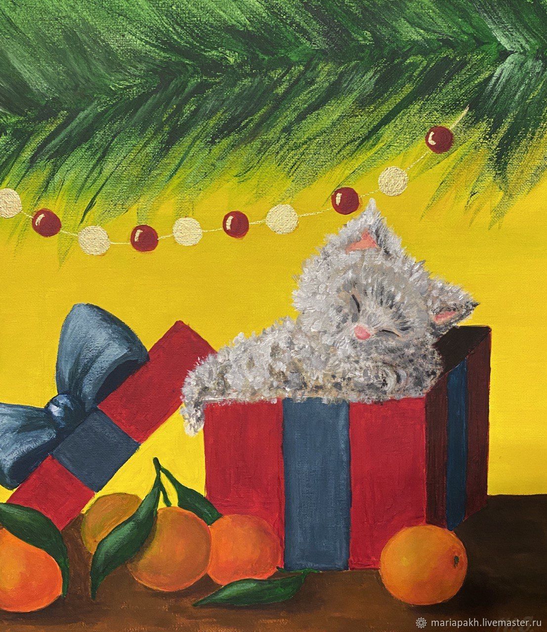 Картины: Подарок на счастье / картина акрил / кот в коробке / котик в ...