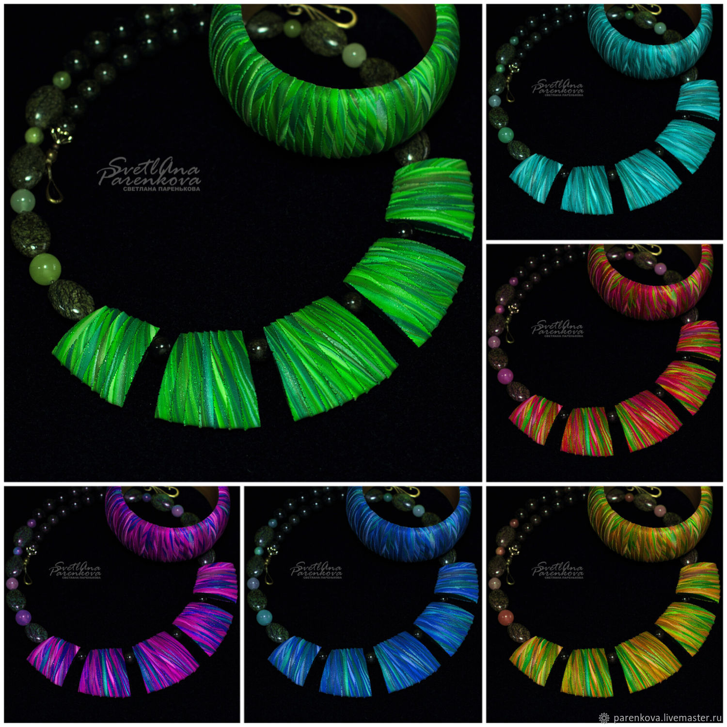 Комплект украшения деним омбре (739) дизайнерские украшения на заказ в ...