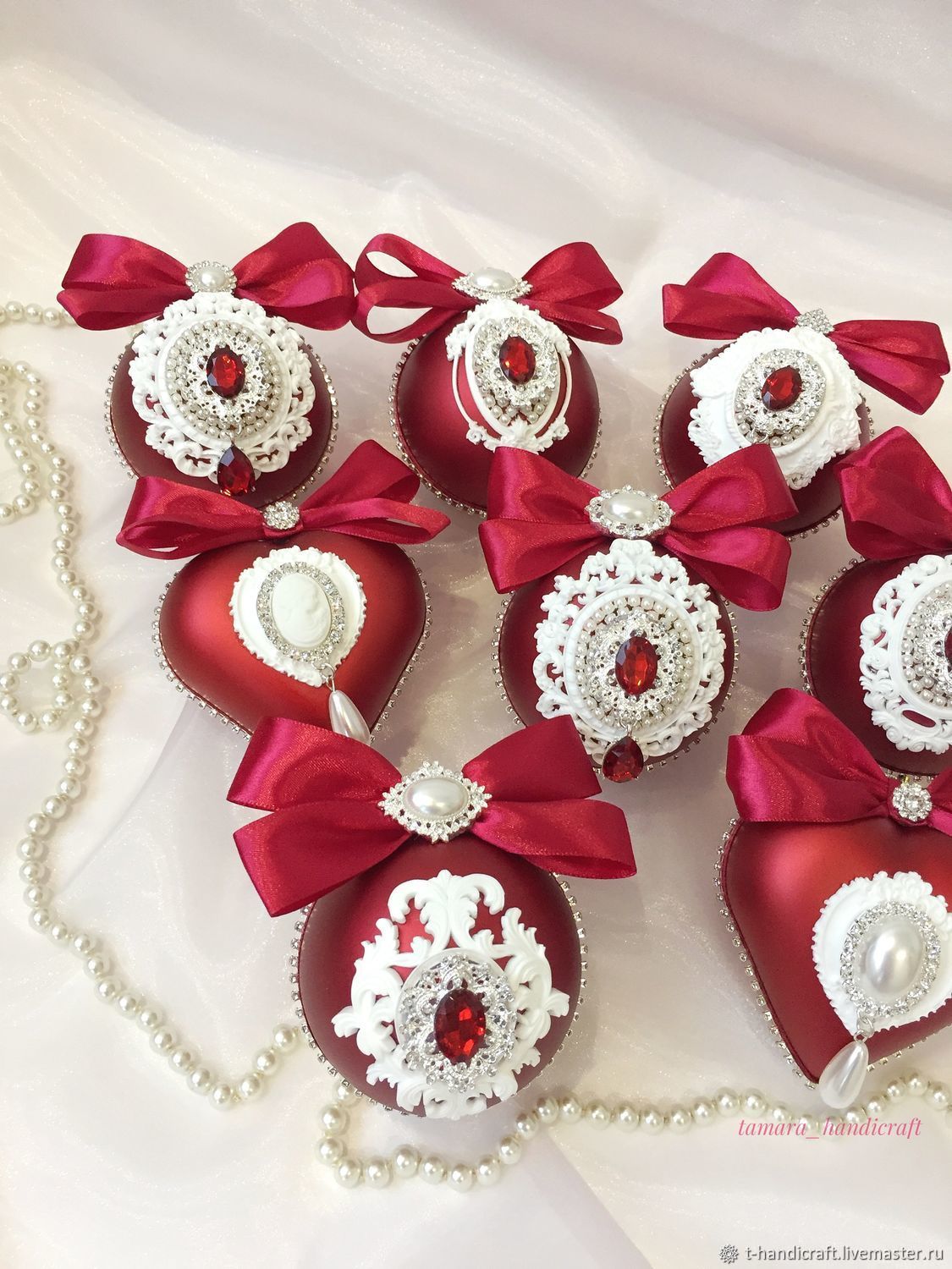 Красные ёлочные новогодние шары с декором. Набор новогодних шаров. в ...