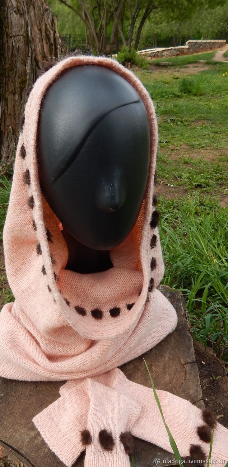 Розовые вязаные снуд и митенки из итальянской шерсти купить в интернет ...