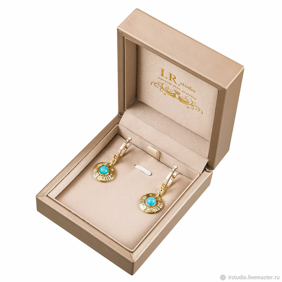 Позолоченные подвижные серьги с бирюзой sleeping beauty (ECR6) купить в ...