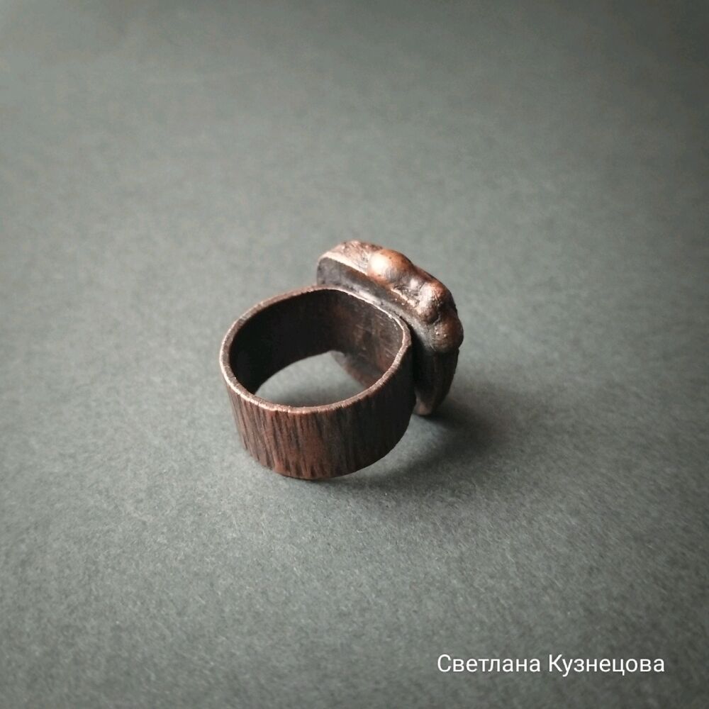 Медное кольцо синий квадрат купить в интернет-магазине Ярмарка Мастеров ...