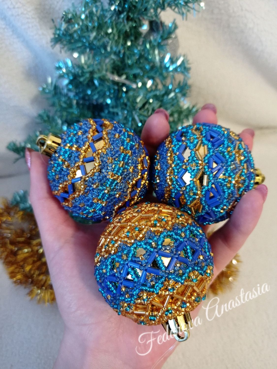 Авторские ёлочные шары сине-золотые в интернет-магазине на Ярмарке ...