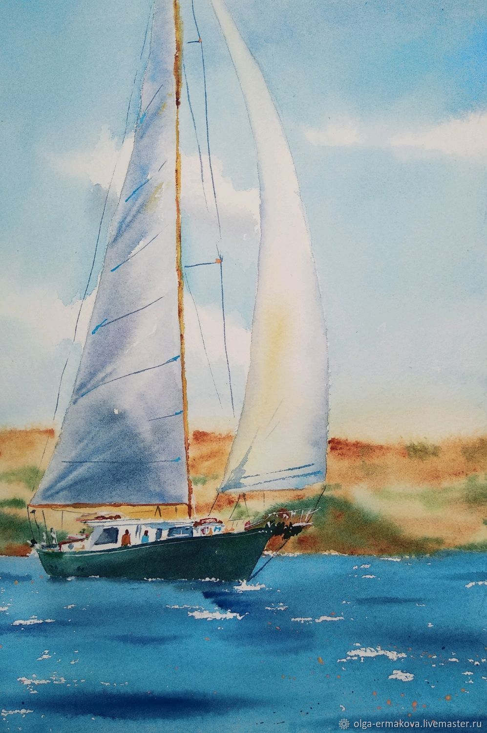 Картина с яхтой в море пейзаж. Картина с кораблем, с парусником в ...