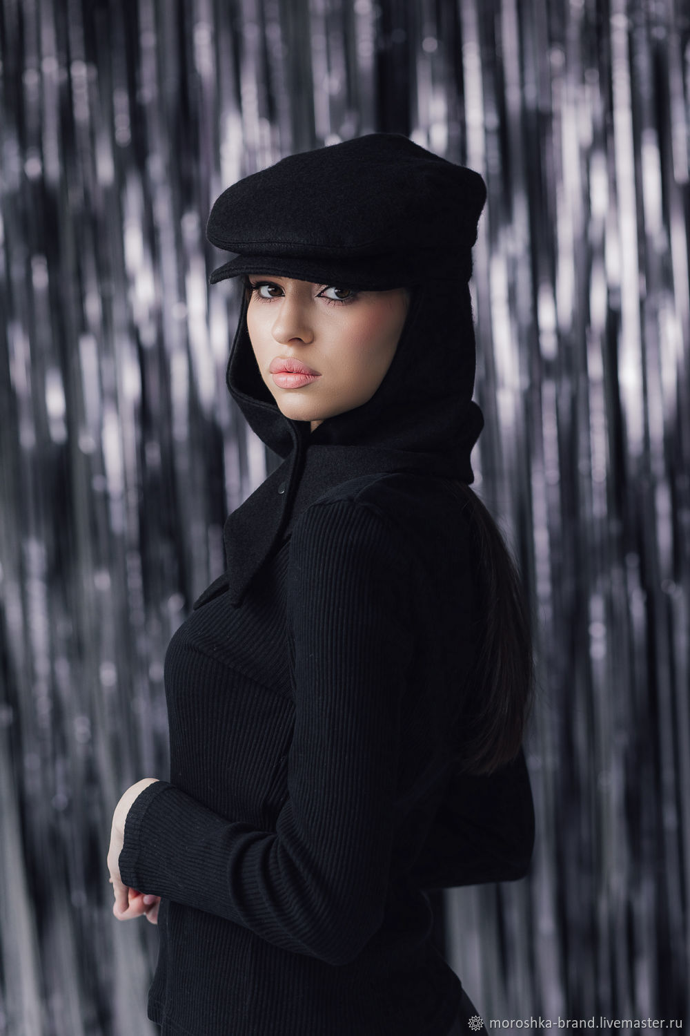 Кепка - косынка из чёрной шерсти ЛОНДОН. Тёплая балаклава З22-06 на ...