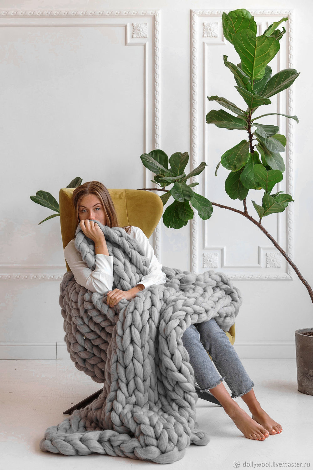Плед крупной вязки Dollywool 100x150 см, цвет пепел в интернет-магазине ...