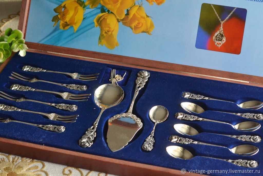 Винтаж: Десертный набор. Серебрение. Antiko 100. Хильдесхаймская роза ...