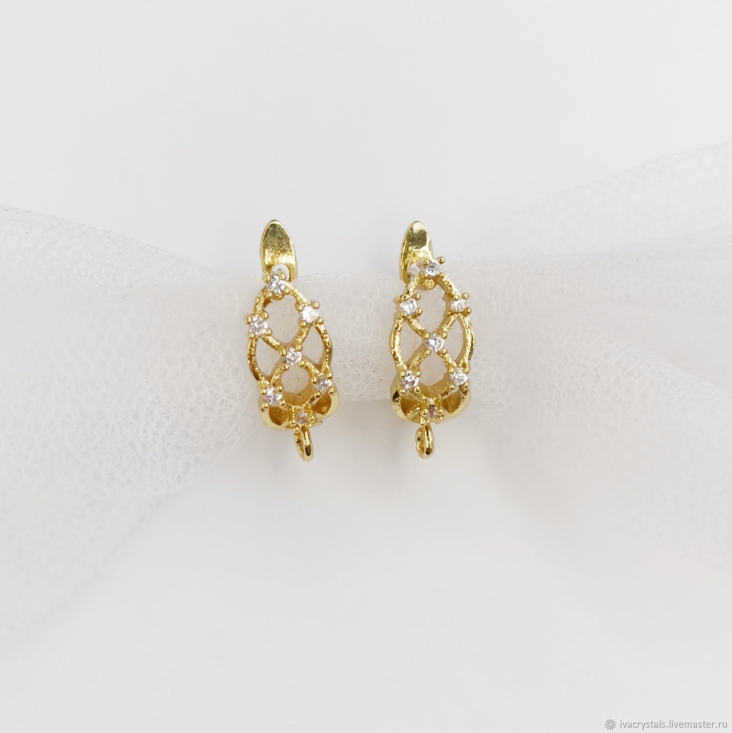 Швензы с фианитами 20х8 мм, Швензы позолота английский замок, Швз023 ...