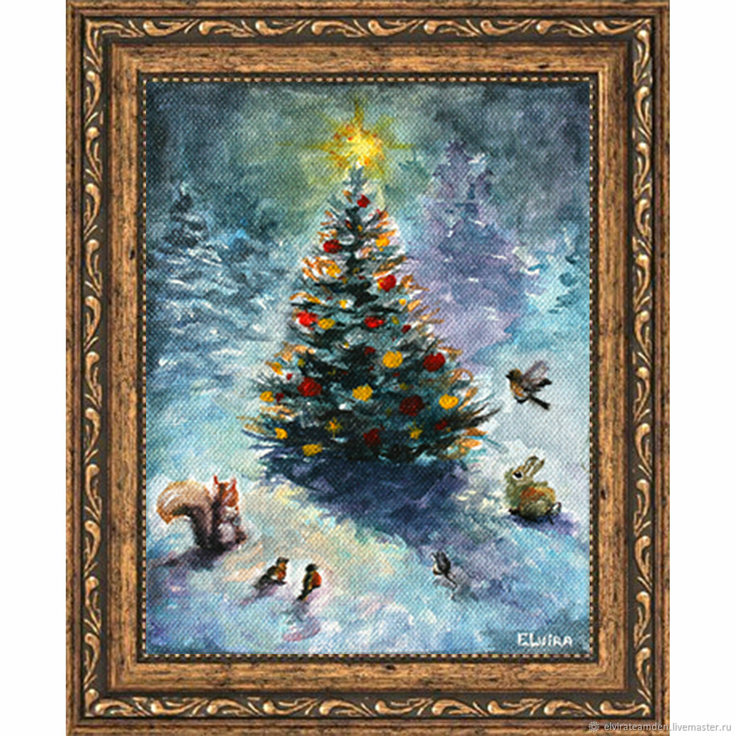 Картина зима Картина Новый год Новогодний пейзаж Картины животных на ...