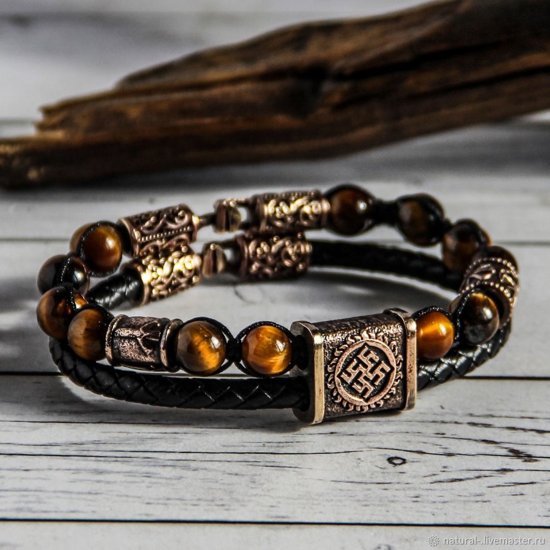 Славянский браслет мужской из камней тигровый глаз с рунами в интернет ...