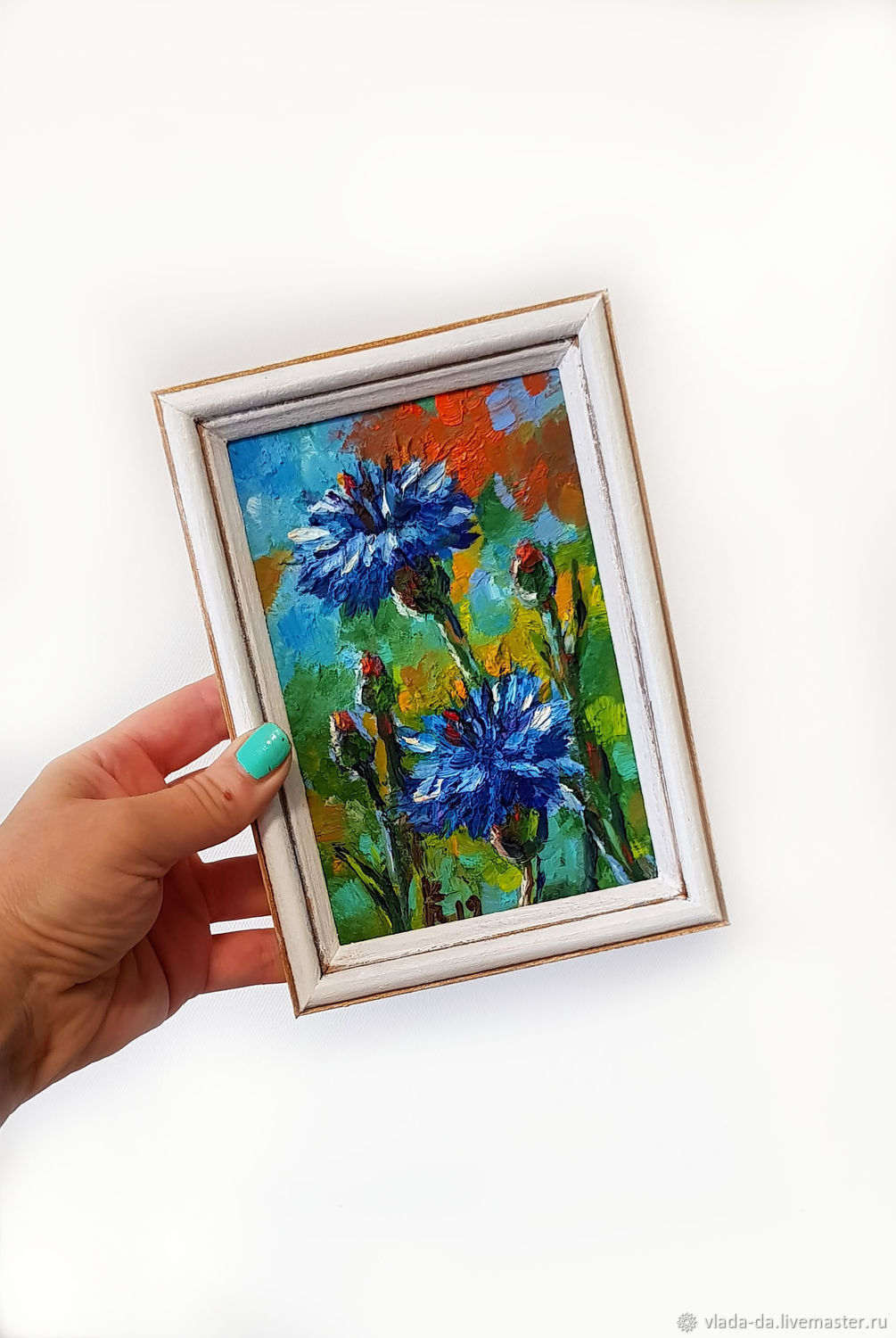 Синие васильки картина в раме Миниатюра цветы Купить картину Москва в ...