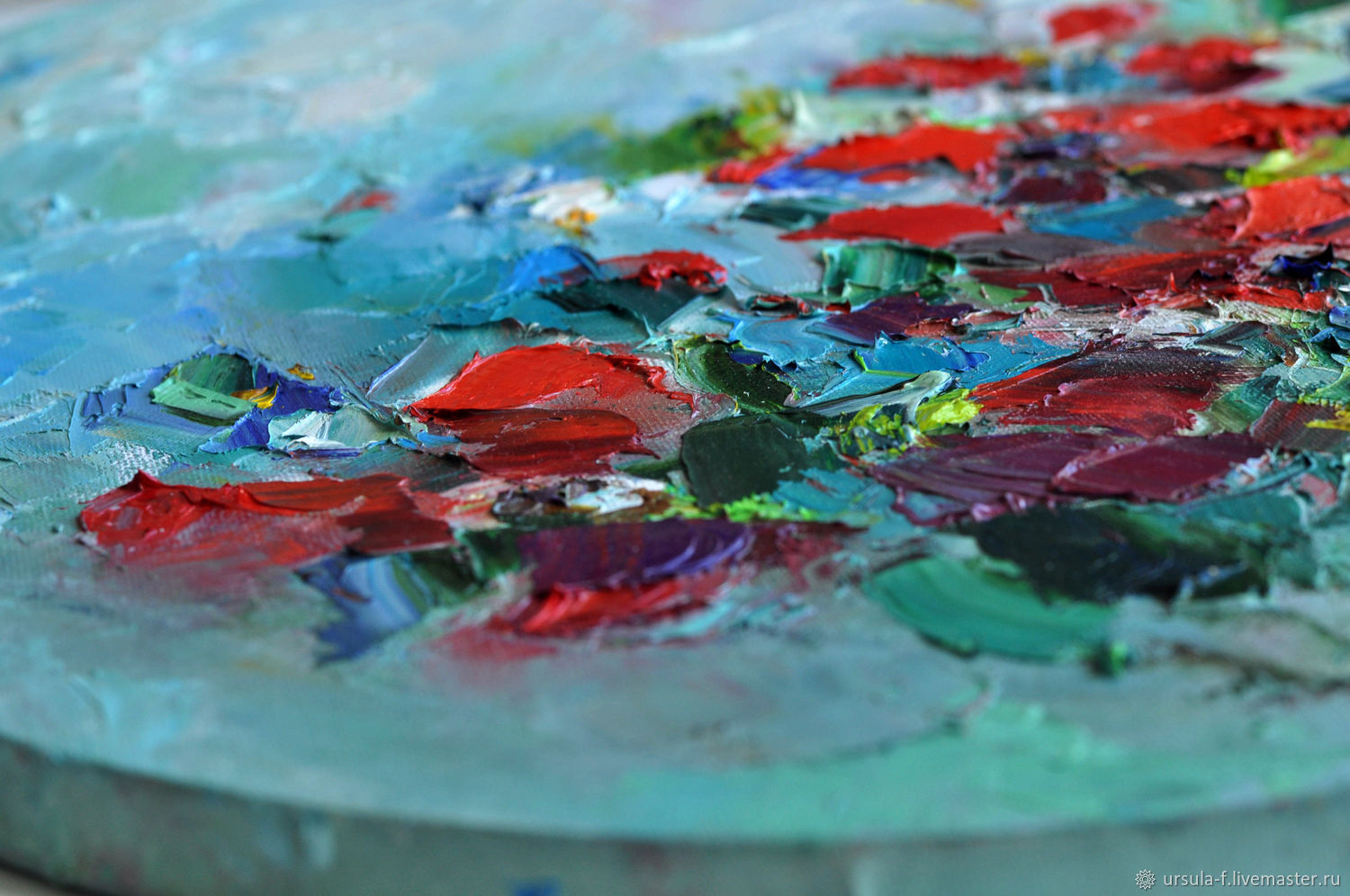 Картины маслом Красные цветы на голубом живопись красный голубой в ...