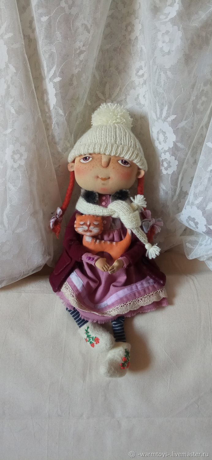 Интерьерная кукла: Девочка с котиком купить в интернет-магазине Ярмарка Мастеров по цене 5000 ...