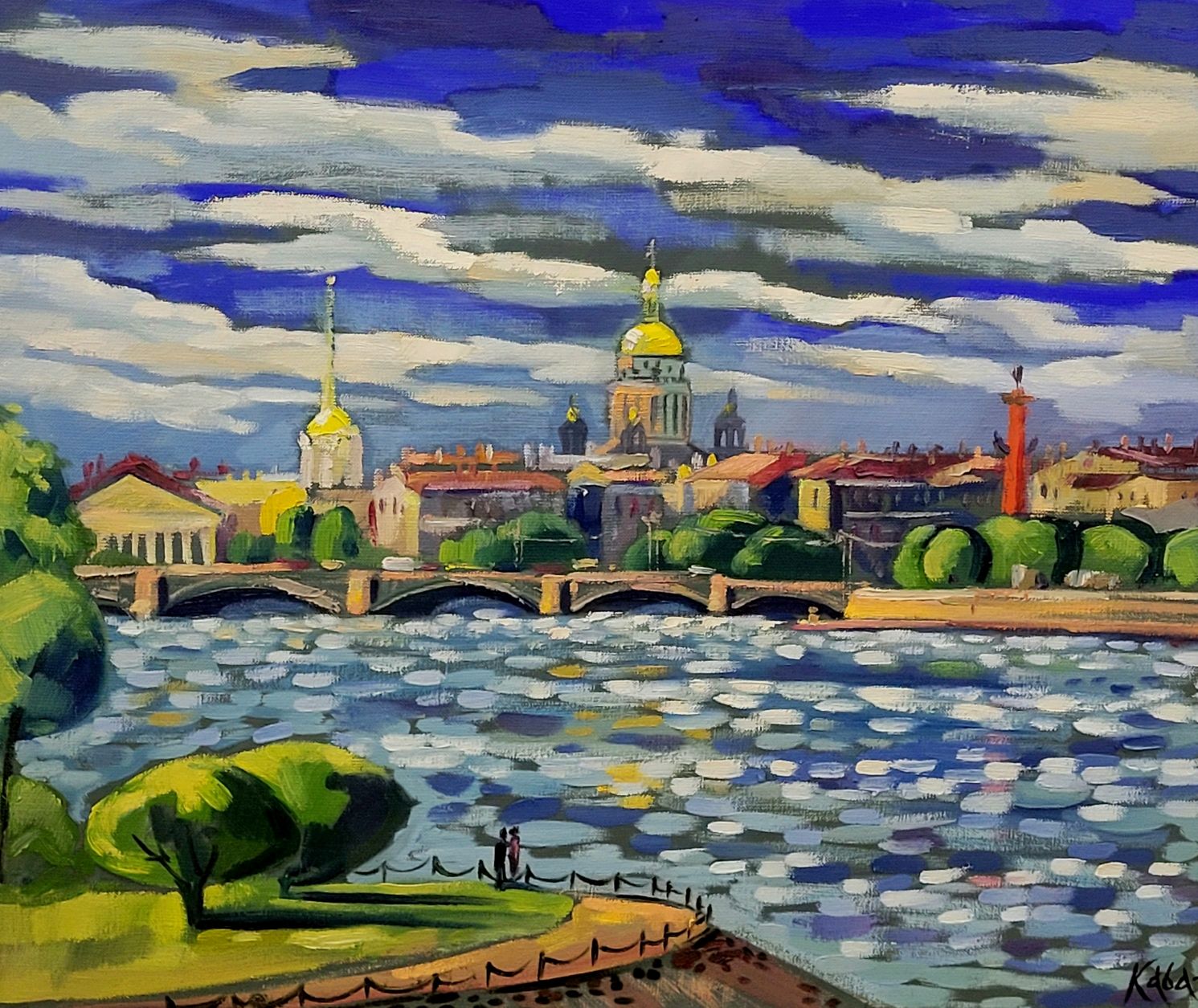 Картина маслом Санкт-Петербург. Вид на Неву и Исаакиевский собор в ...