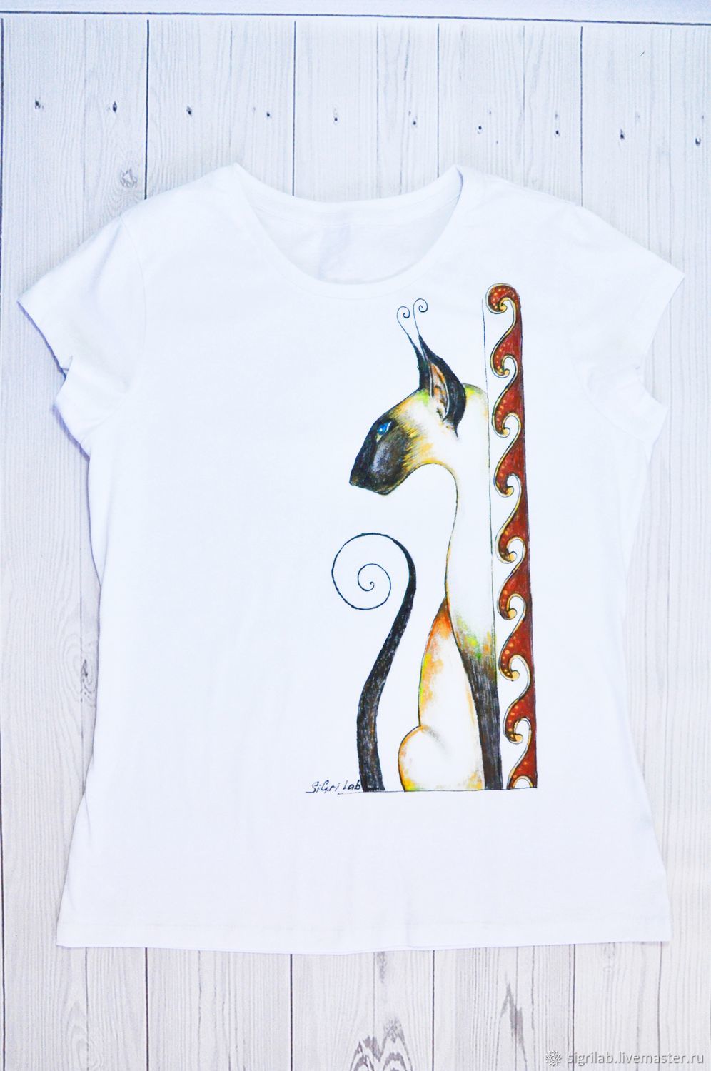 Футболка с египетским котом, 100% ручная роспись в интернет-магазине на ...