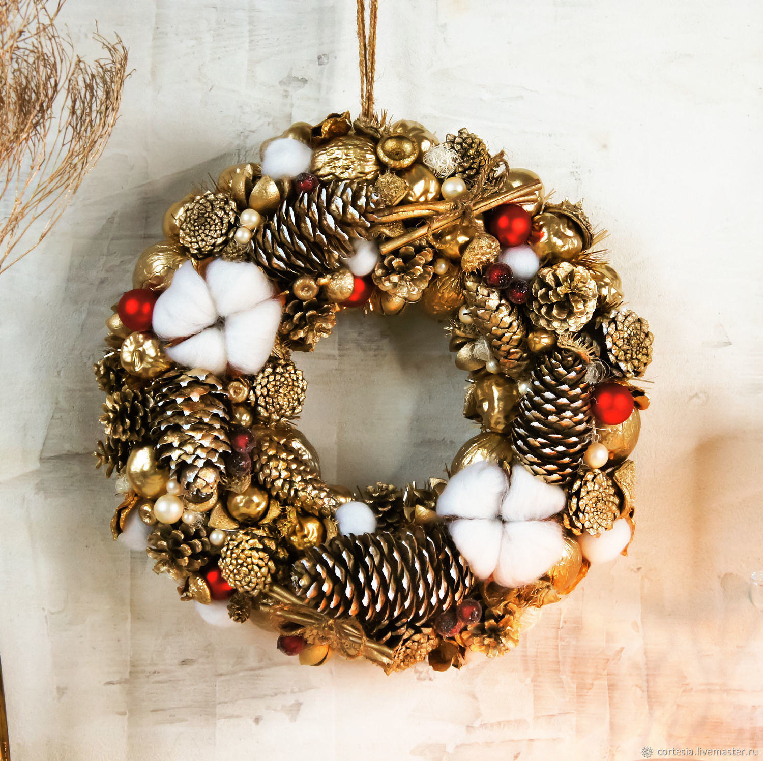 Новогодний венок золотой, рождественский венок, украшение – заказать на ...