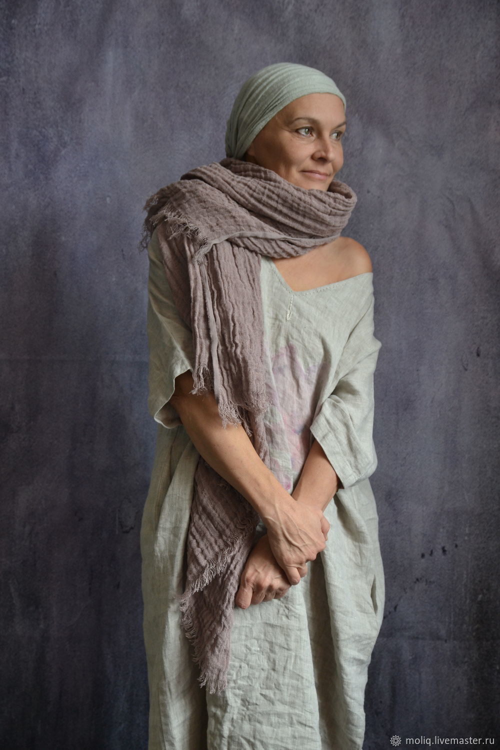 Шарф из вареного литовского льна.Пыльно-розовый купить в интернет ...