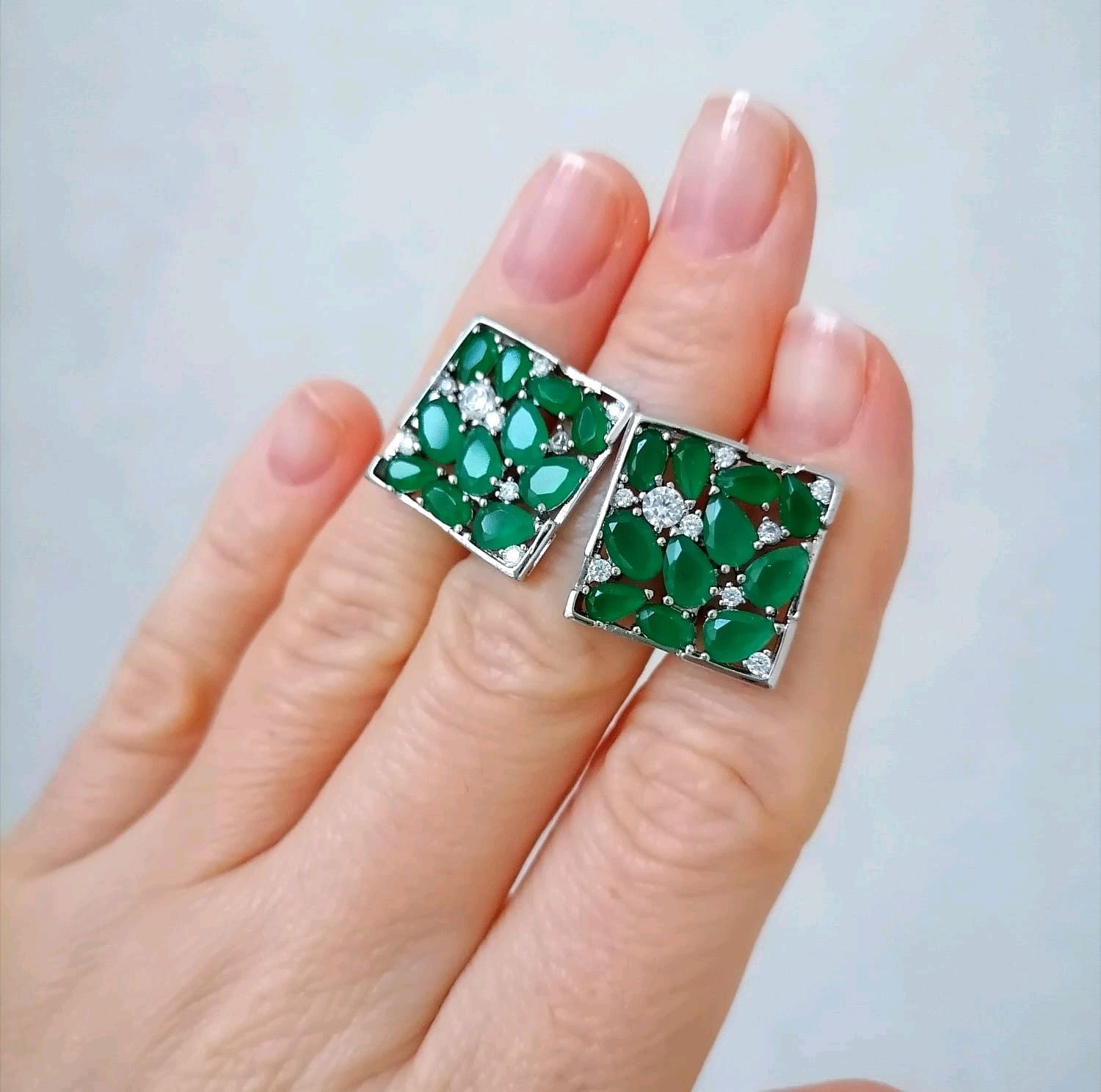 Серьги с хризопразом в серебре Джина. Серьги из натуральных камней ...