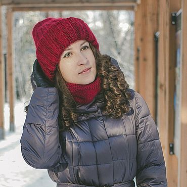 Комплект вязаный Одуванчик, вязаная шапка, вязаный шарф и варежки ...