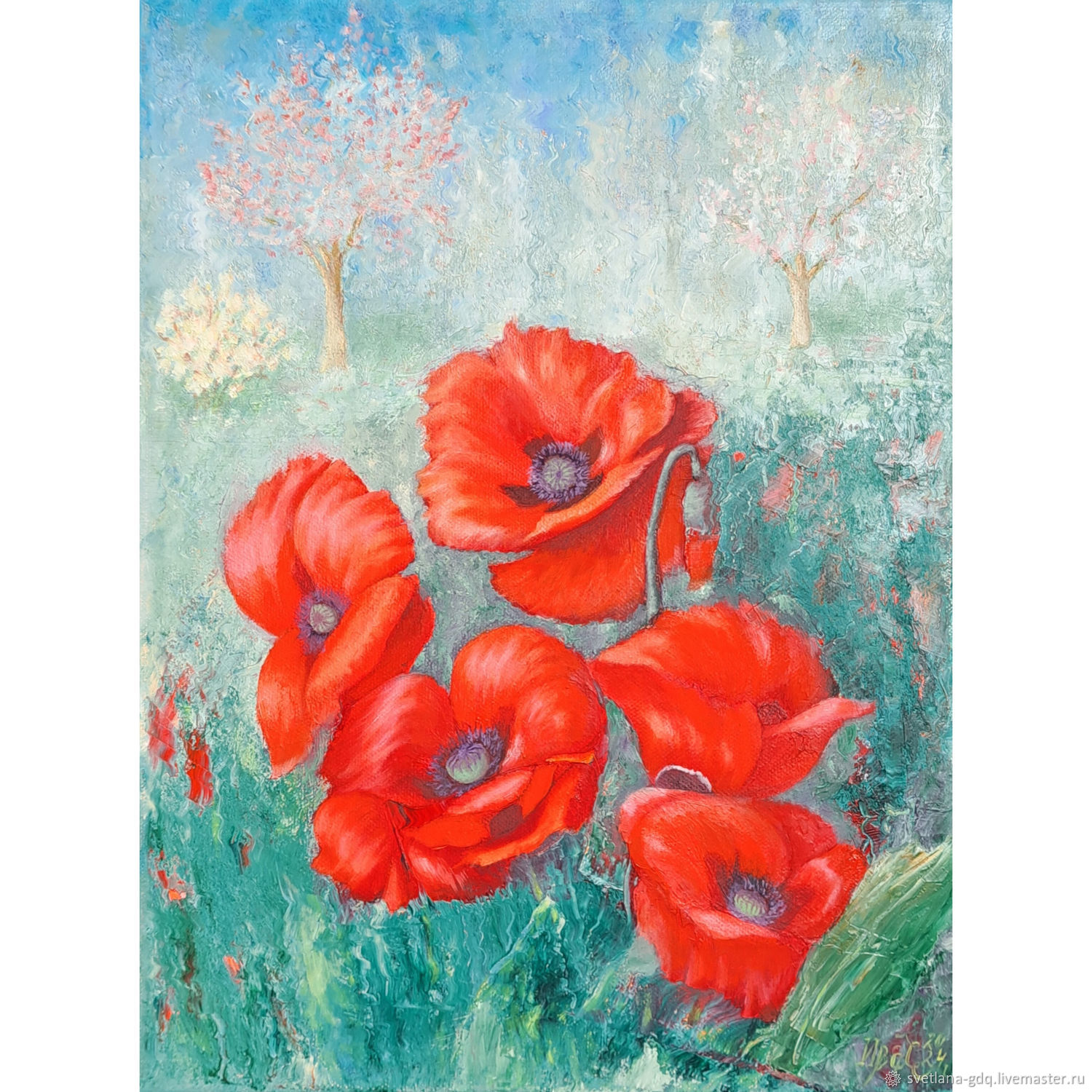Картина с маками маслом"Цветение маков в саду" 40 на 30 см в интернет ...