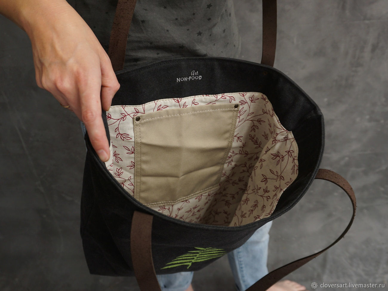 Черная сумка-шоппер с вышивкой листа пальмы SW-047 купить в интернет ...