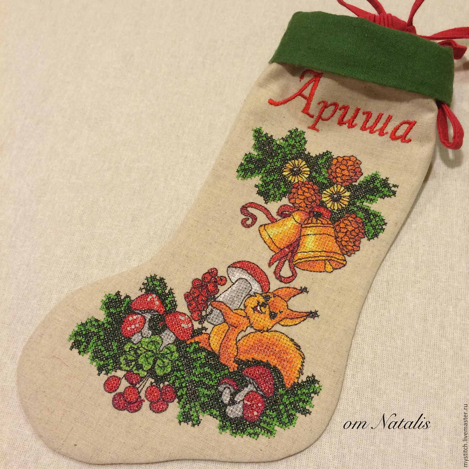 Новогодний носок-мешочек "Белочка с грибочками" на заказ в интернет ...