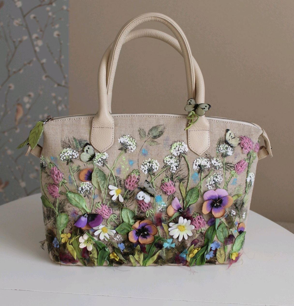 Сумка кожа + лен " летний луг" на заказ в интернет-магазине Ярмарка ...