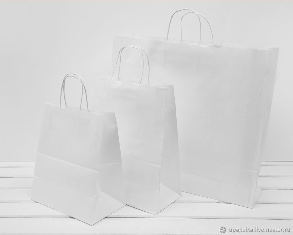 Крафт пакеты бумажные с кручеными ручками, белые купить в интернет ...