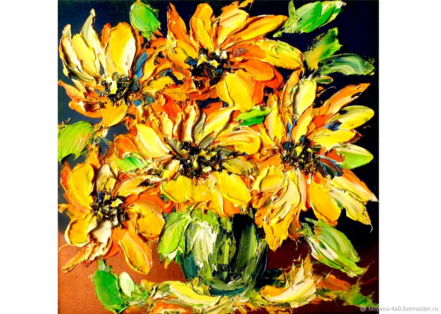 Картина«Подсолнухи на синем фоне оргалит масло мастихин 30 4х30 6 в интернет магазине на