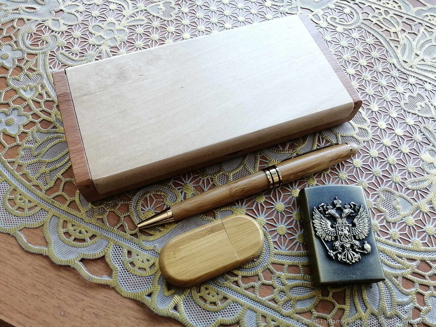 Деревянная флешка, ручка, зажигалка с гравировкой, набор 3 в 1 в ...