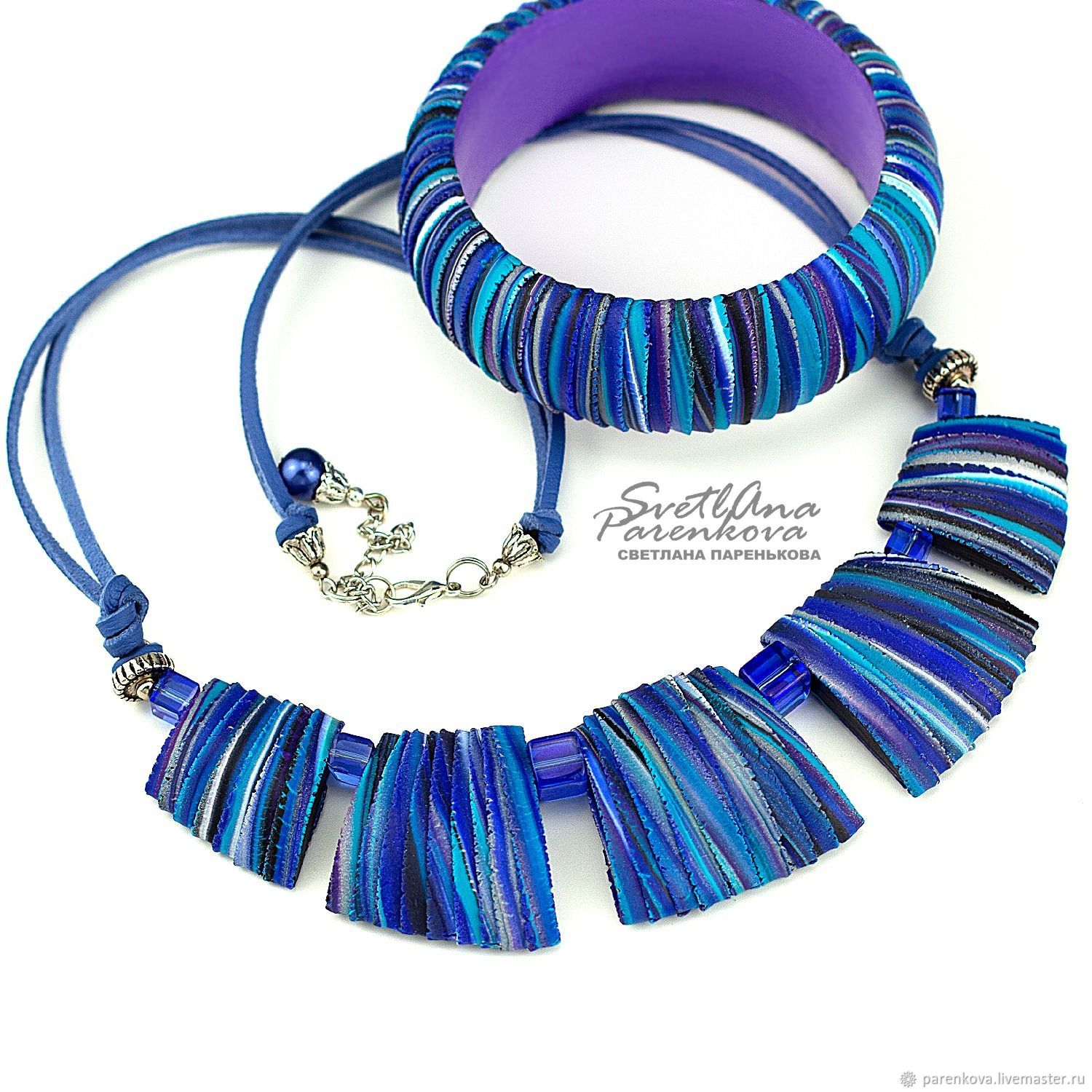 Комплект украшения деним омбре (739) дизайнерские украшения на заказ в ...