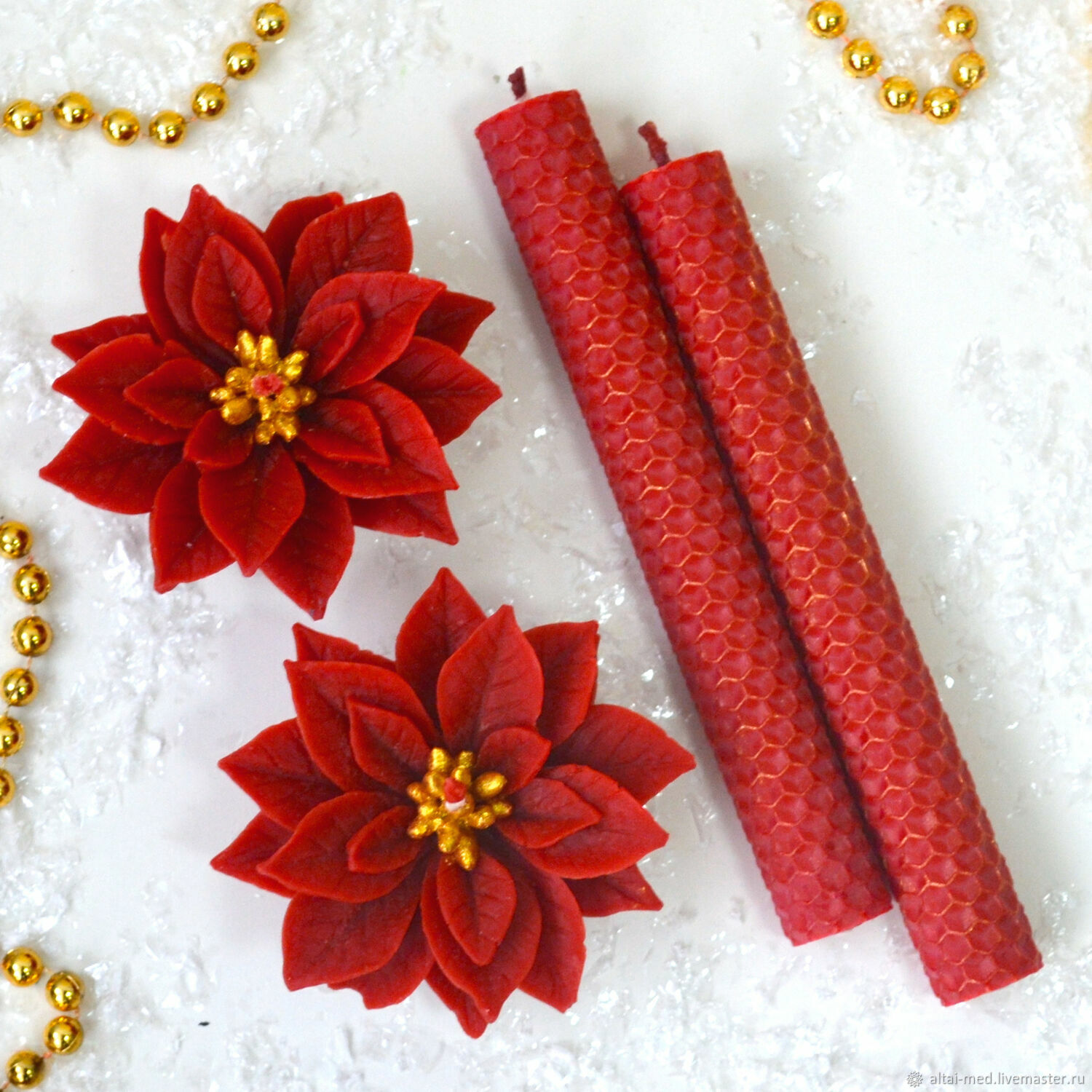 Набор свечей из пчелиного воска Зимние цветы купить в интернет магазине Ярмарка Мастеров по