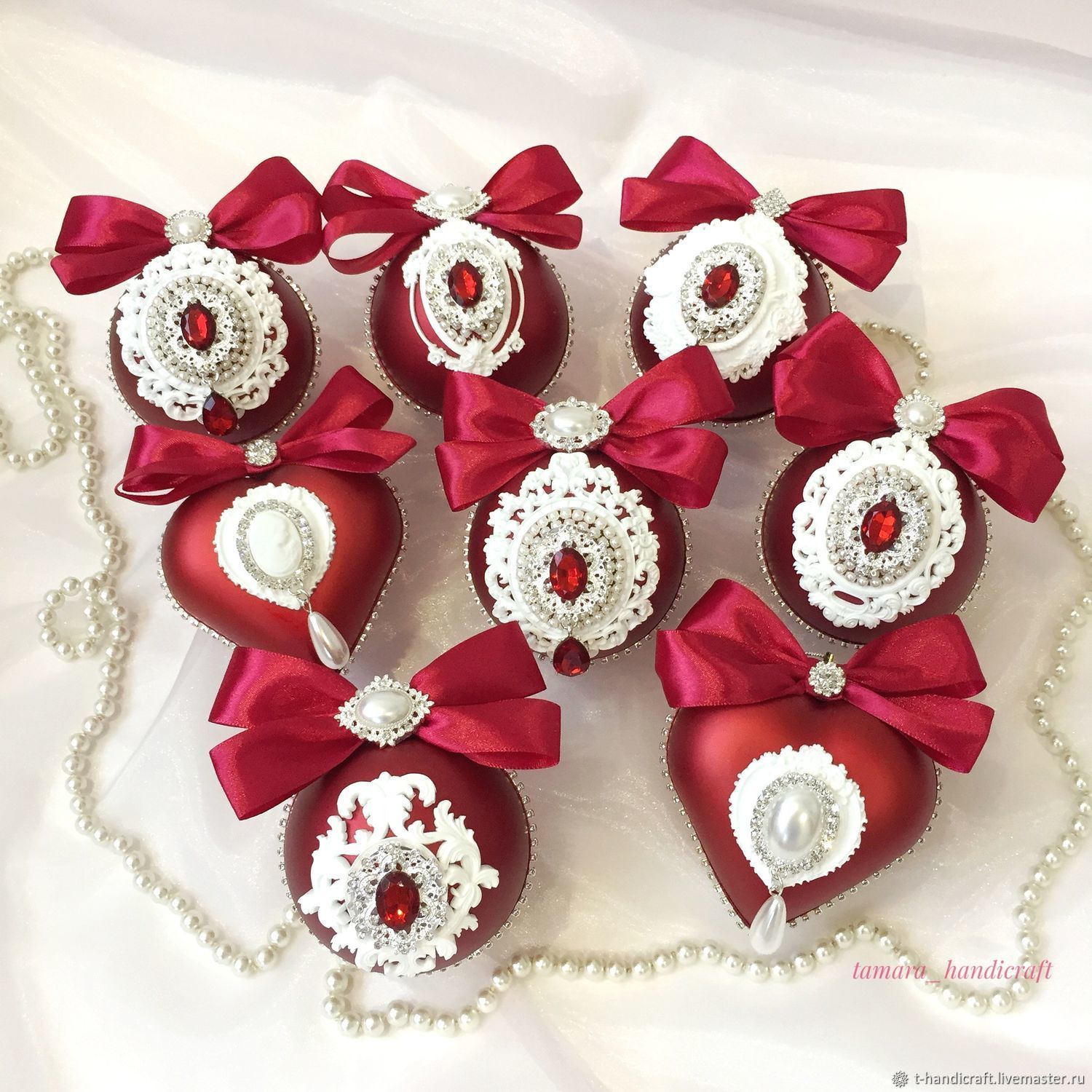 Красные ёлочные новогодние шары с декором. Набор новогодних шаров. в ...