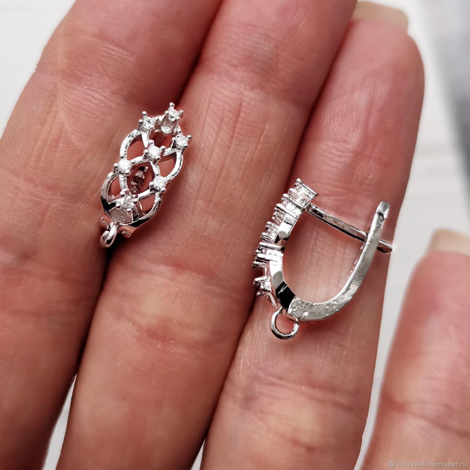 Швензы с фианитами 20х8 мм, Швензы Родий английский замок, Швс023 в ...