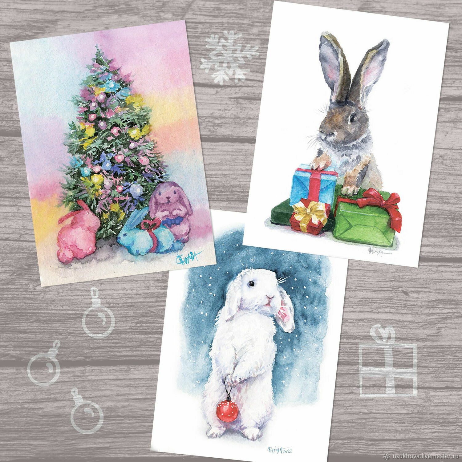 Новогодние открытки Зайцы, Кролики. Год Кролика 2023 купить в интернет ...