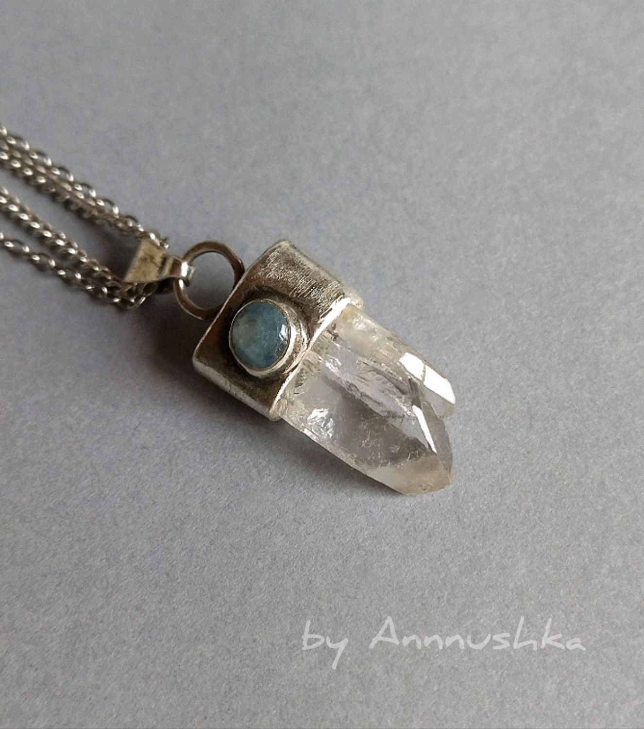 Кулон серебро горный хрусталь аквамарин серебряный кулон кристалл в ...