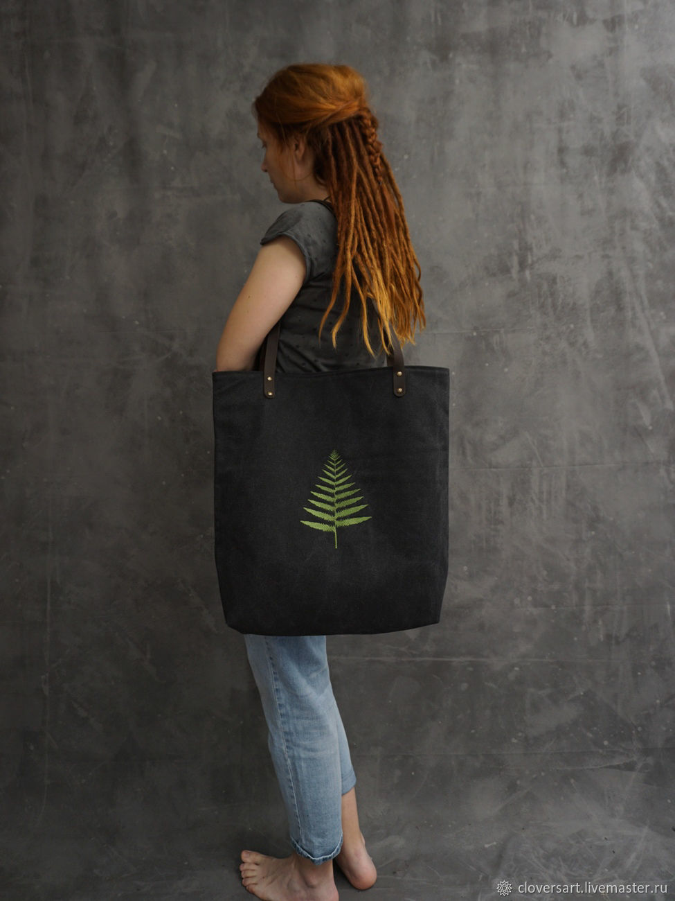 Черная сумка-шоппер с вышивкой листа пальмы SW-047 купить в интернет ...