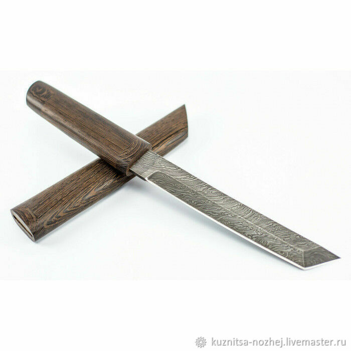 Нож Танто в деревянных ножнах, дамасская сталь, рукоять венге в ...