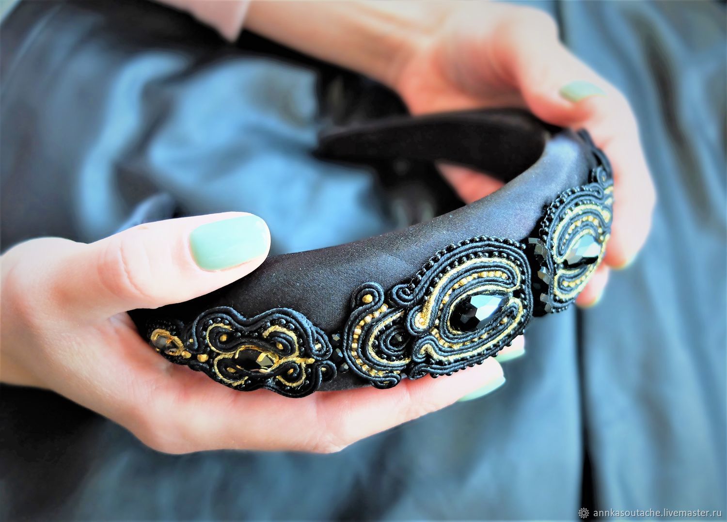 Мягкий ободок для волос, Объемный черный ободок, Новогодние ободки ...