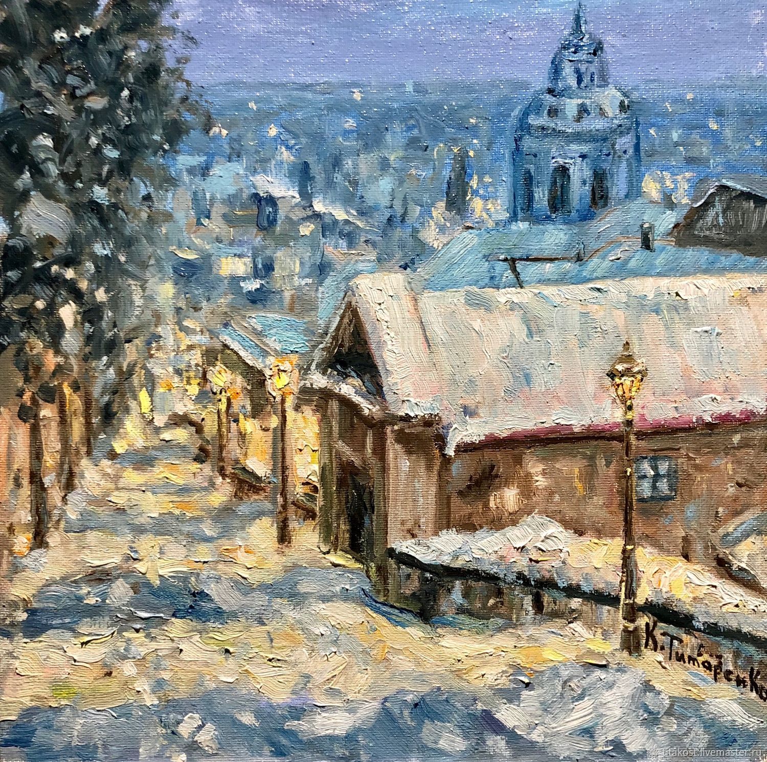 Картина маслом «Зимняя сказка», зимний пейзаж, холст 30/30 в интернет ...