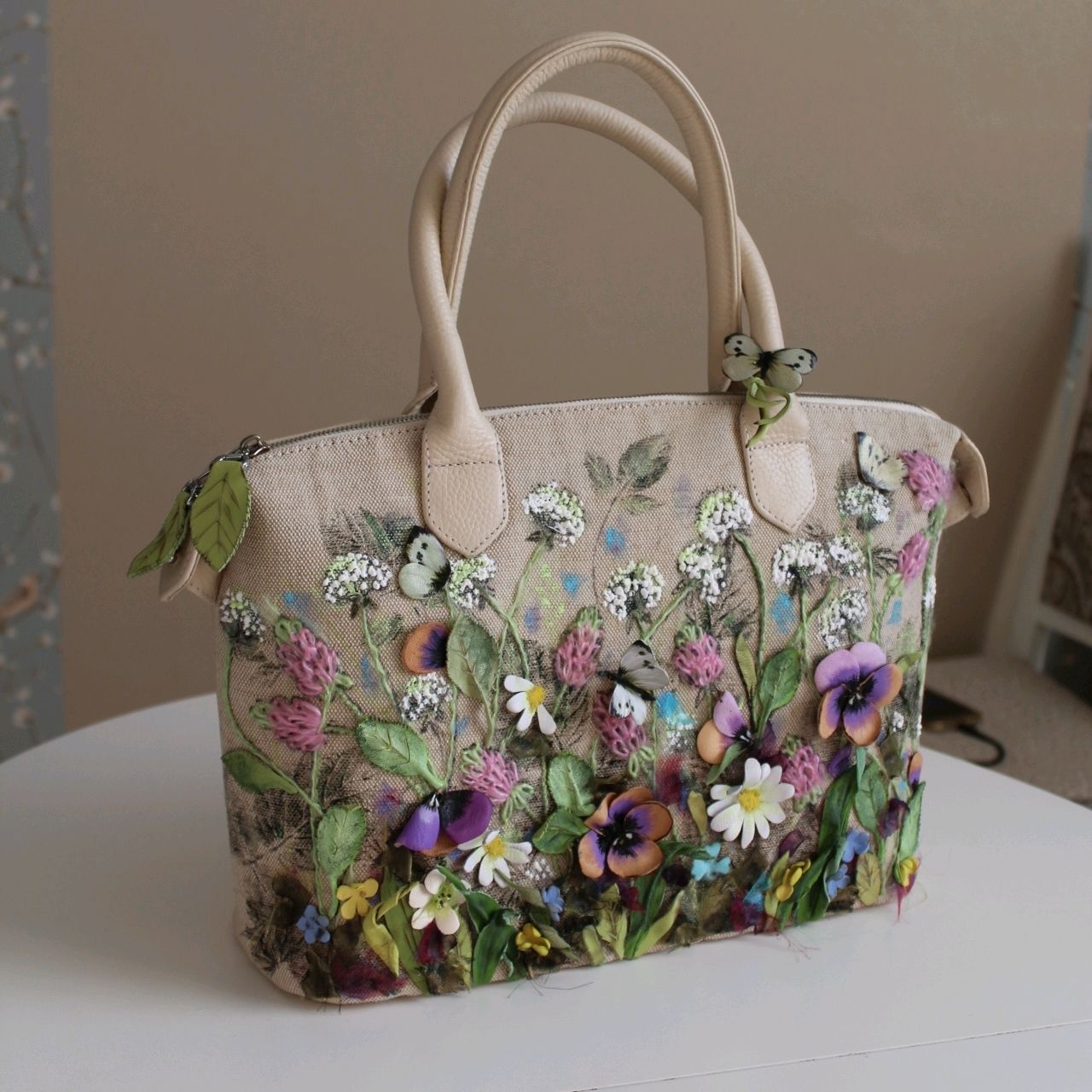 Сумка кожа + лен " летний луг" на заказ в интернет-магазине Ярмарка ...