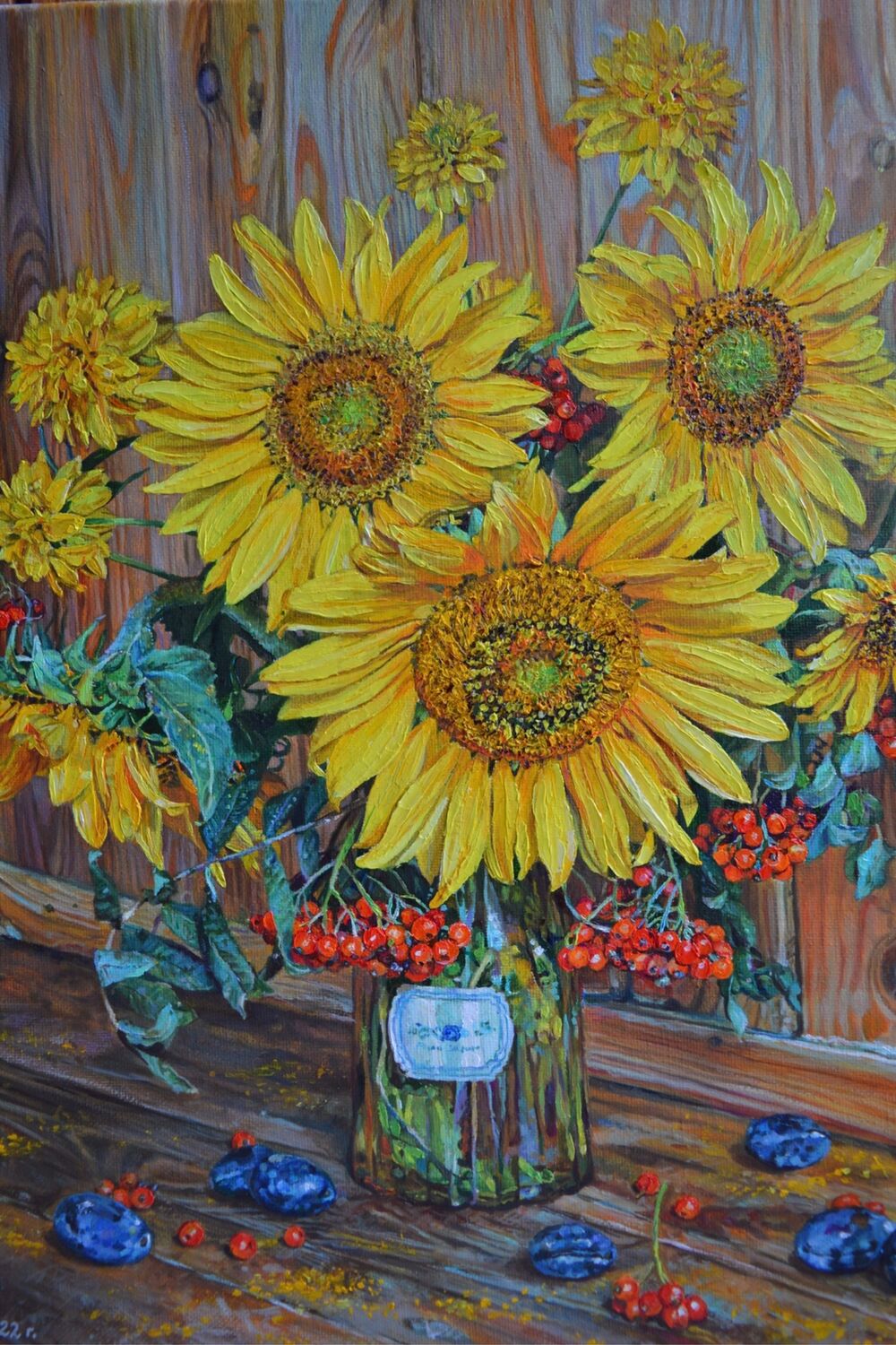 Подсолнухи и золотые шары картина маслом Цветы Осень – заказать на ...