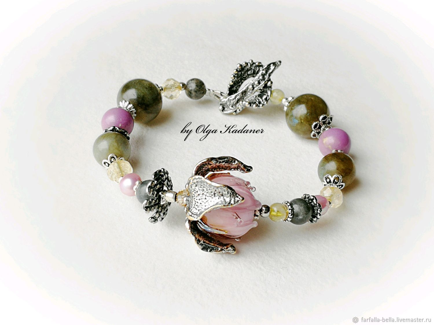 Браслет "Pink Magnolia". Бутон мурано и натуральные камни в интернет ...