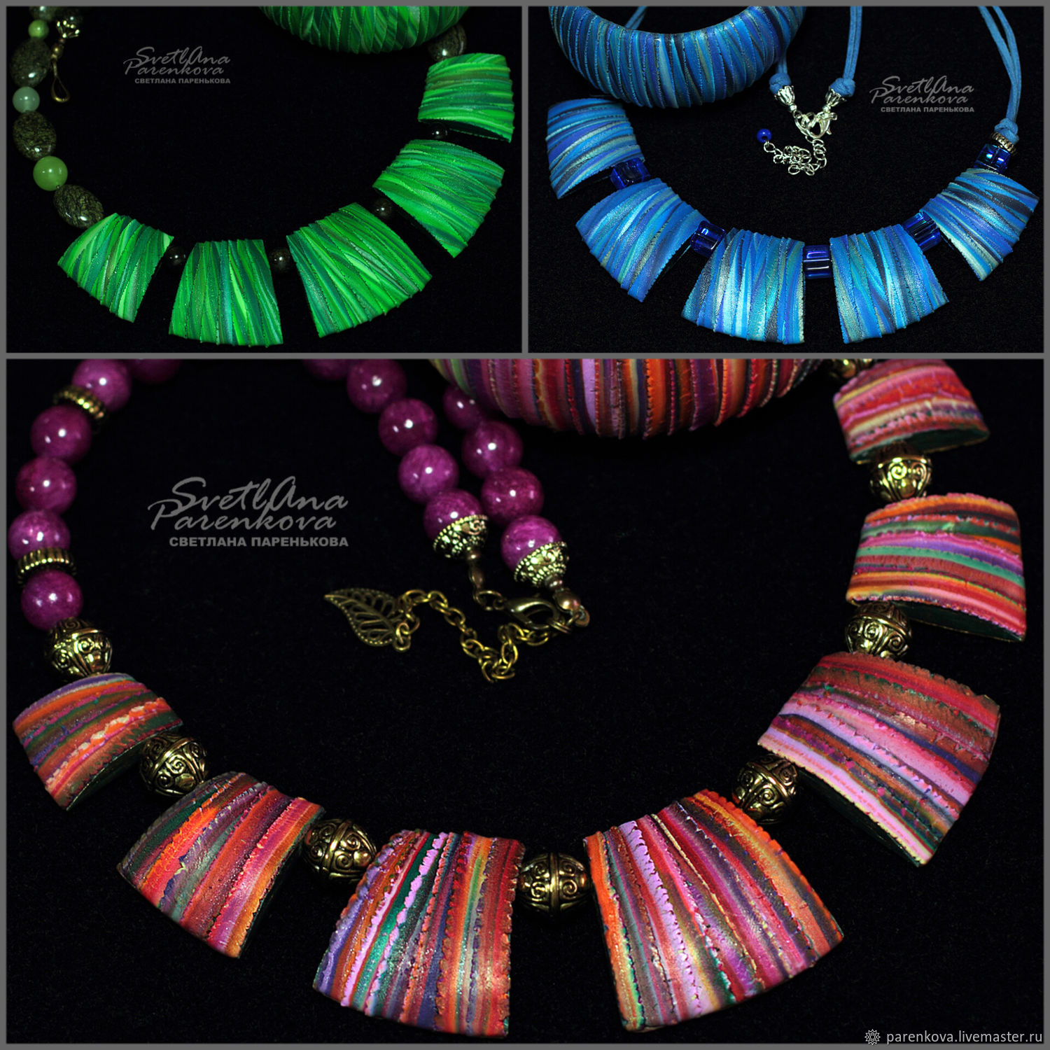 Комплект украшения деним омбре (739) дизайнерские украшения на заказ в ...