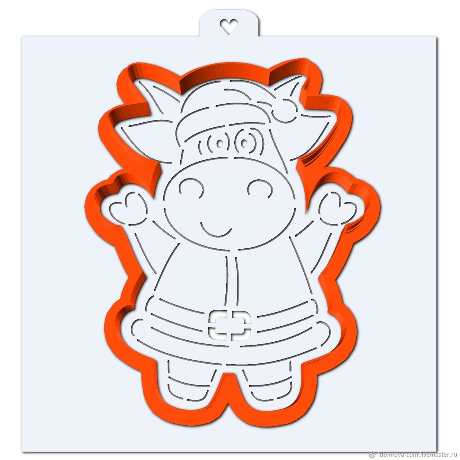 Формы:Смешная коровка в костюме санты. Форма для пряников с трафаретом ...