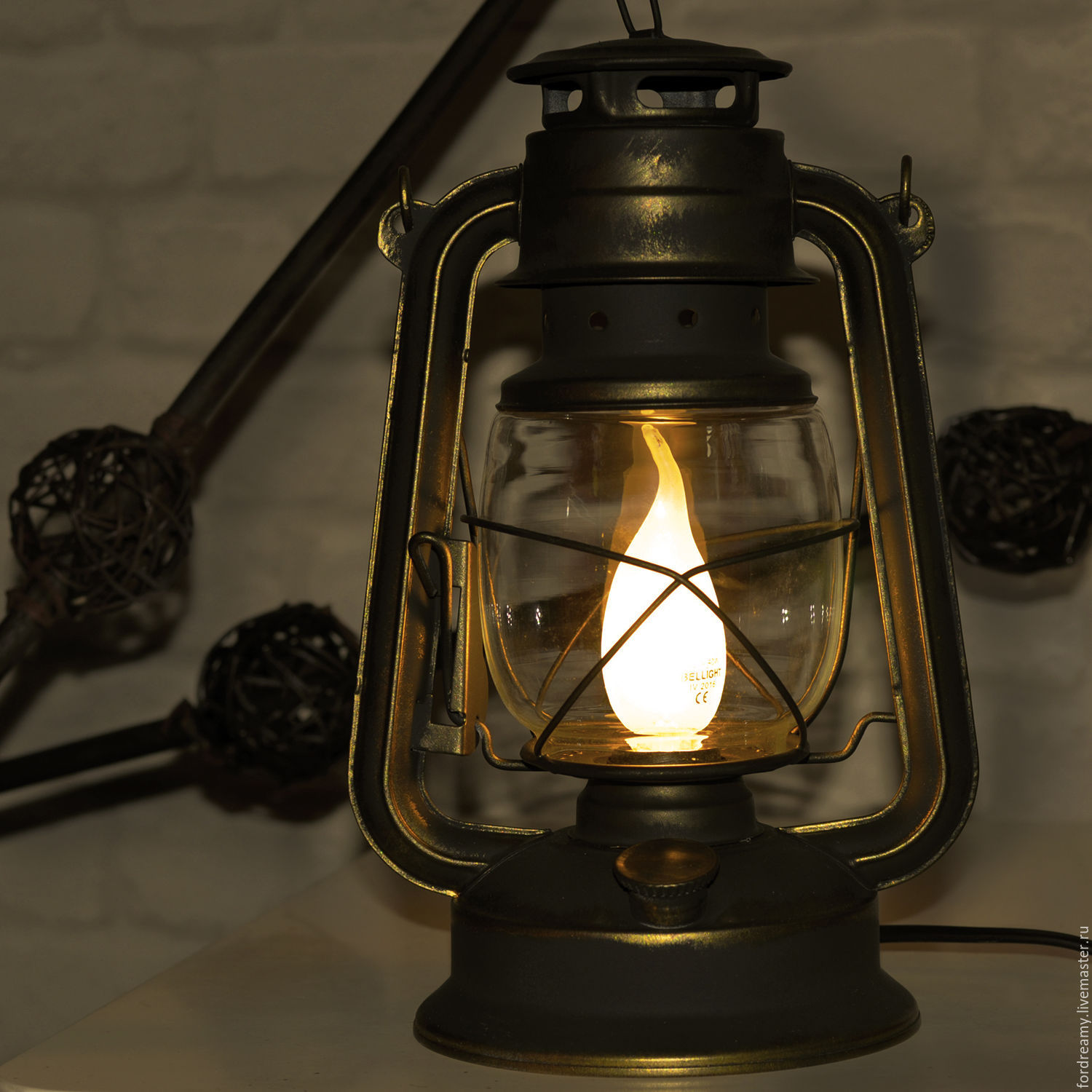 Керосиновая лампа электрическая настольная черная рустик лофт ретро ...